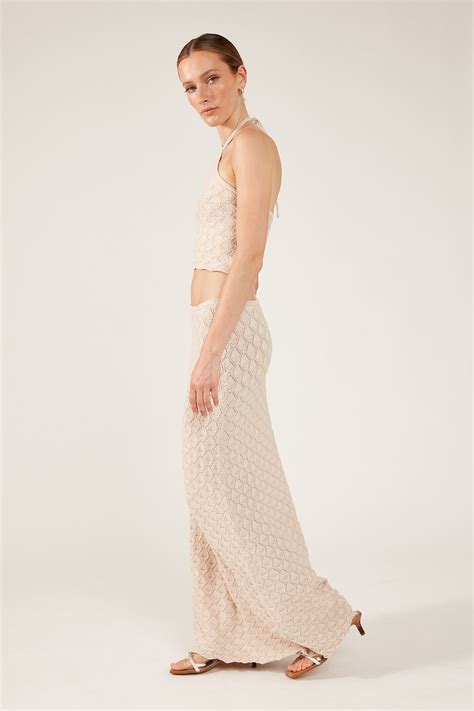 Perfect Stranger Golden Hour Crochet Maxi Skirt Nude