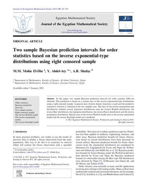 Pdf Two Sample Bayesian Prediction Intervals For Order Statistics Based On The Inverse