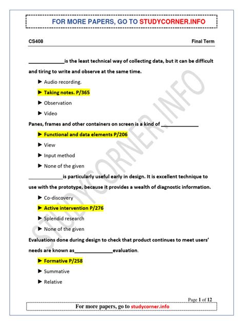 Cs408 Final Term Past Paper 1 Pdf Usability Input Output