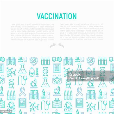 얇은 선 아이콘으로 예방 접종 개념 백신 주사기 앰 풀 유리병 현미경 바이러스 Dna 병원 구급차 배너 인쇄 매체 웹 페이지에