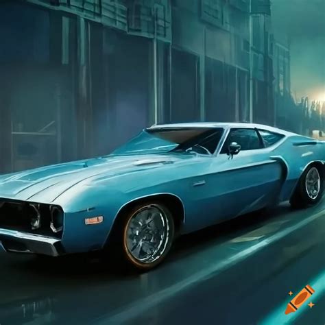 Symmetrical Muscle Car With Gatling Guns In A Futuristic City On Craiyon