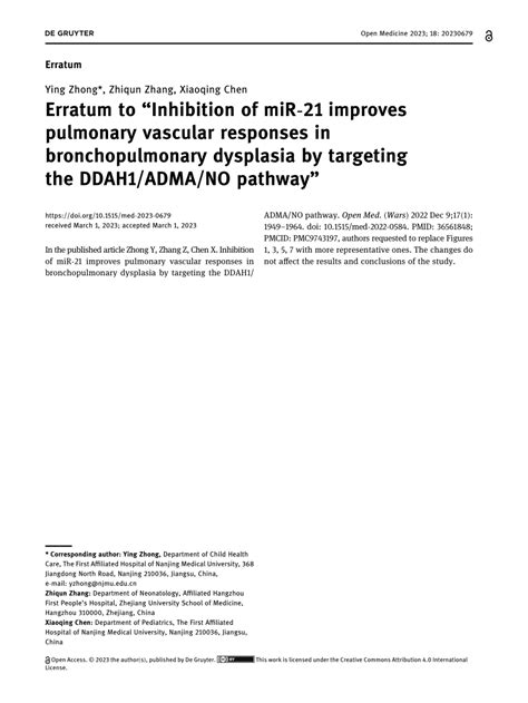 Pdf Erratum To “inhibition Of Mir 21 Improves Pulmonary Vascular