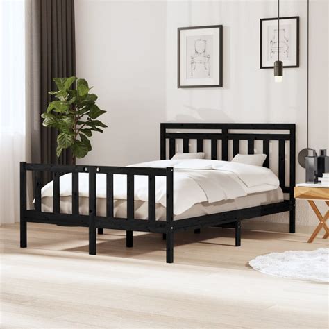DIOCHE Cadre De Lit Noir Bois Massif 140x190 Cm YW Tech