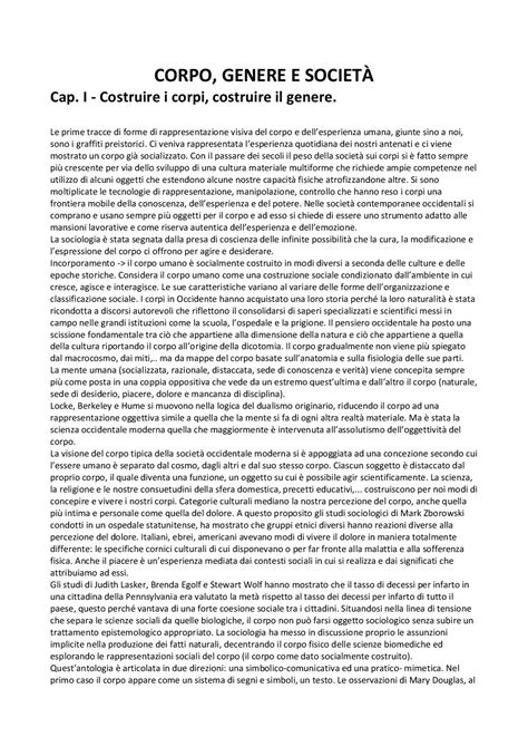 Riassunto Libro Corpo Genere E Società Rossella Ghigi Roberta