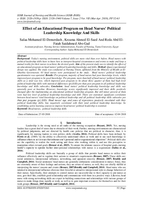Pdf Effect Of An Educational Program On Head Nurses Political Leadership Knowledge And Skills