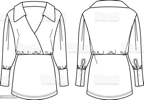 벡터 미니 드레스 기술 도면 허리띠와 칼라 패션 Cad와 짧은 겨울 드레스 폴로 넥 스케치와 여성 드레스 템플릿 저지 또는 짠 직물 드레스 전면 후면보기 흰색 0명에 대한
