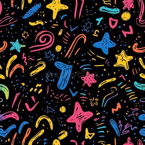 Colorful Wild Memphis Design Pattern Retro 90s 80s Abstract Art Black Background Funky