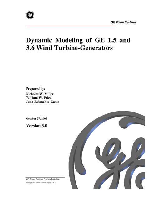 dynamic modeling of ge 1 5 and pdf wind power turbine