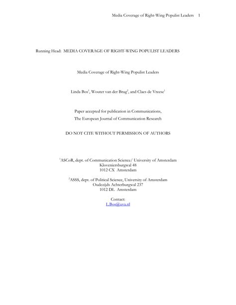 Pdf Media Coverage Of Right Wing Populist Leaders