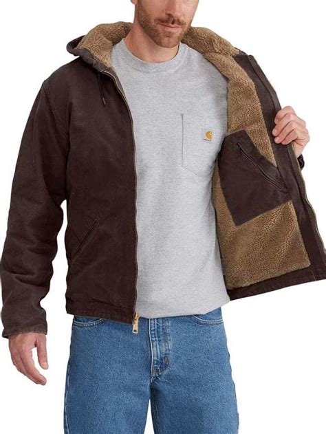 Carhartt Sherpa Lined Brown Zip Up Hooded Jacket J141dkb Size Large