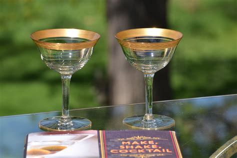 Vintage Gold Rimmed Encrusted Cocktail Martini Glasses Set Of 5