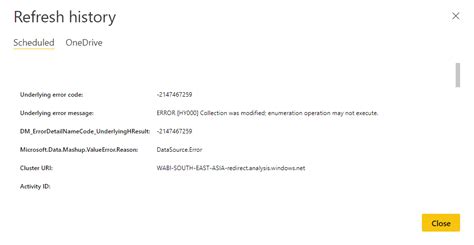 Solved Power Bi Scheduler Refresh Fail Collection Was M