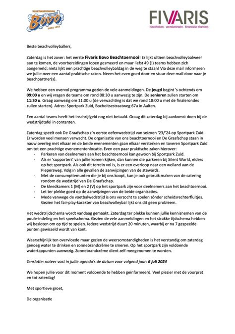 Informatie Voor Deelnemers Fivaris Bovo Beach Volleybalvereniging Bovo