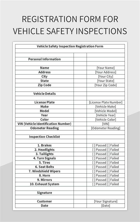 Registration Form For Vehicle Safety Inspections Excel Template And