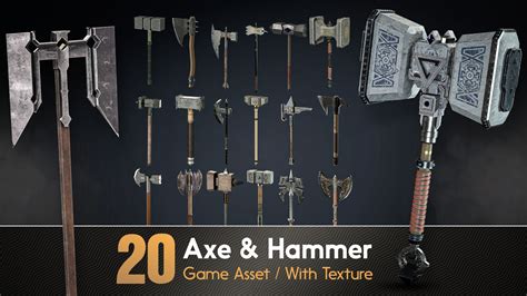 Artstation 20 Axes And Hammers Game Asset With Texture Game Assets