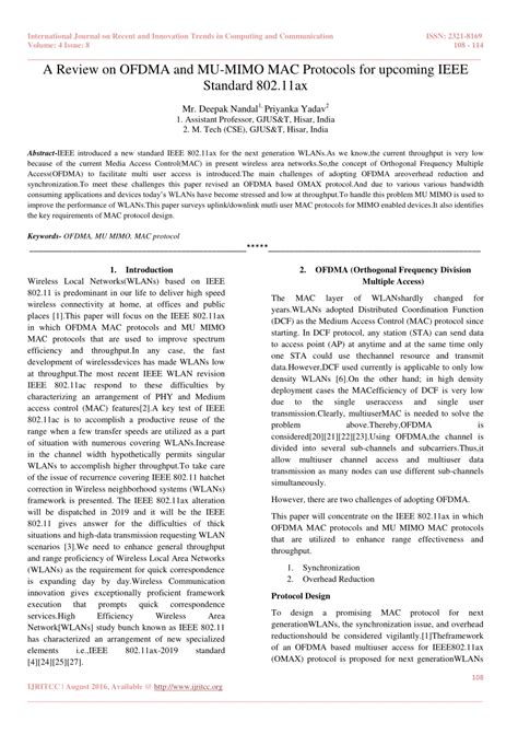 Pdf A Review On Ofdma And Mu Mimo Mac Protocols For Upcoming Ieee