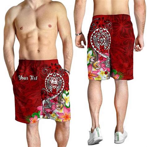 Guam Custom Personalised Men Shorts Turtle Plumeria Red