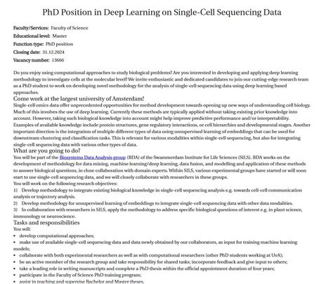 Phd Position Computational Omics University Of Amsterdam The Netherlands Faculty Of Science