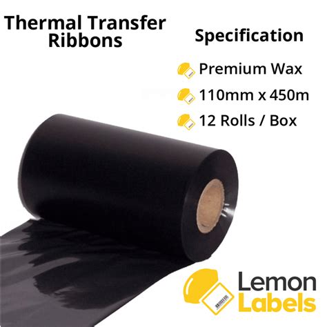 Zebra 110mm Wide X 450m Premium Wax Ribbons Zebra 02300bk11045 Compa