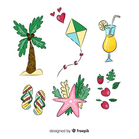 Colección de artículos de verano dibujados a mano Vector Gratis