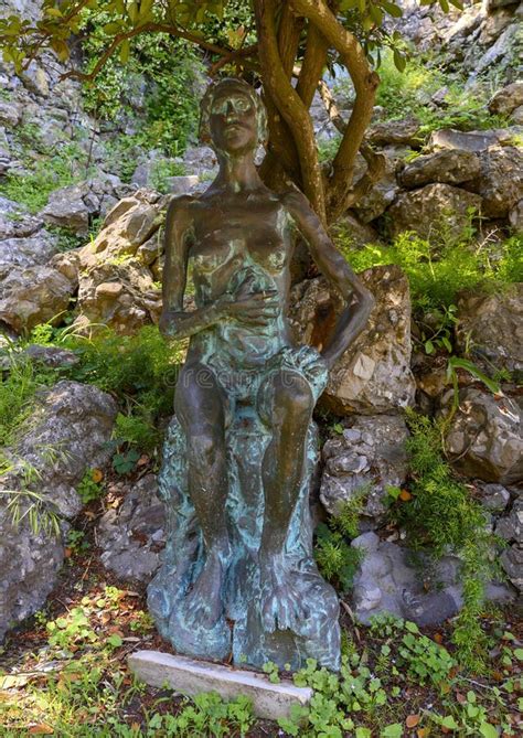 Bronze Seated Naked Woman Sculpture By Lucio Fontana Museo Del Parco In Portofino Italy