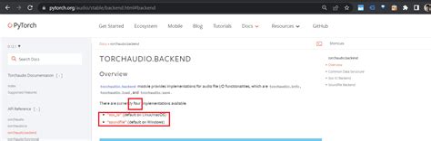 Docs Two Audio Backends Are Available Not Four As Stated In Docs · Issue 2780 · Pytorch