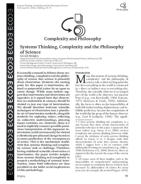 Pdf Systems Thinking Complexity And The Philosophy Of Science