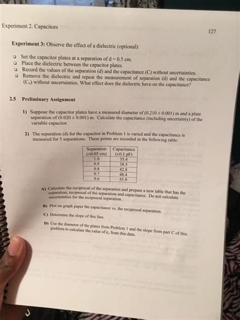 Solved Capacitors Experiment 3 Observe The Effect Of A Chegg Com