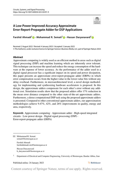 a low power improved accuracy approximate error report propagate adder
