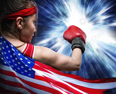 Vrouwelijke Bokser In Rode Handschoenen Tegen Usa Vlag Stockfoto
