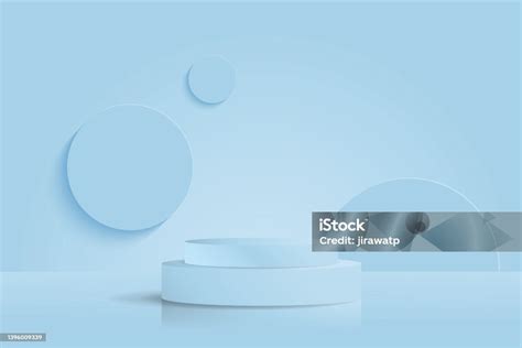 배경 벡터 연단과 최소한의 밝은 파란색 파스텔 장면 최소한의 추상 배경 3d 렌더링 기하학적 모양 밝은 파란색 파스텔과 3d
