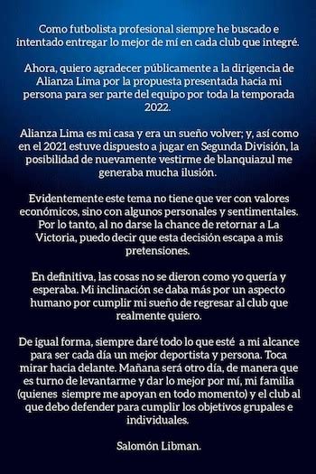 Alianza Lima Salomón Libman No Fichará Por Los ‘blanquiazules Y