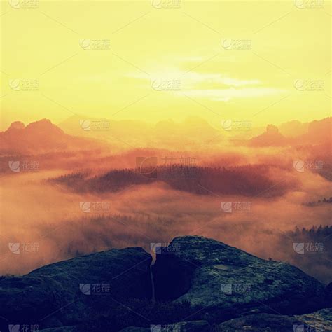 秋天的国家。充满浓雾的深雾谷