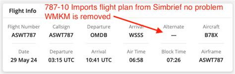 787 10 Simbrief Import Fails If Alternate Airport Does Not Exist In