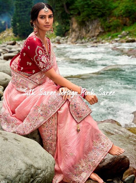New Pink Embroidered Silk Saree For Wedding For Occasion Saree For