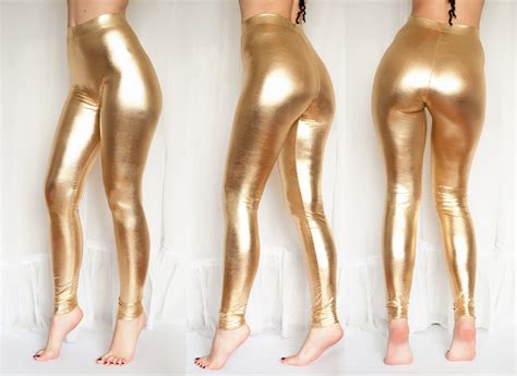 Metallic Gold Leggings Very Stretchywet Look Pants Skin Etsy