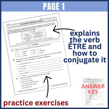 The Verb Être w Pronouns Negation FRENCH Grammar Worksheet Level 1