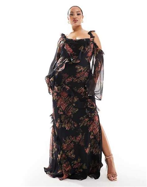 Exclusivité Asos Design Curve Robe Longue à Manches Asymétriques