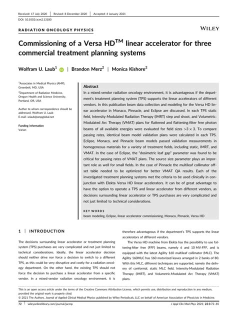 Commissioning Of A Versa Hd Tm Linear Accelerator Pdf Radiation