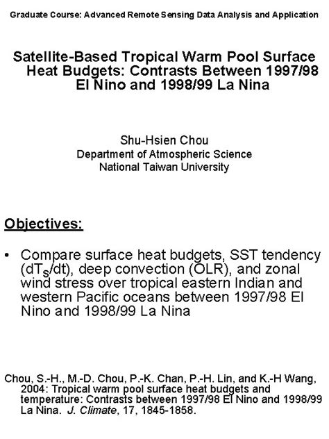 Graduate Course Advanced Remote Sensing Data Analysis And