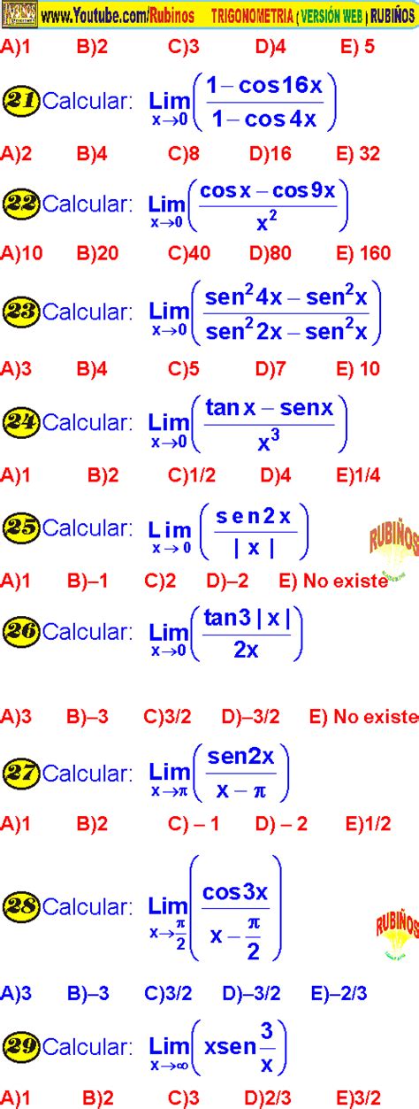 LÍMITES TRIGONOMÉTRICOS PROBLEMAS RESUELTOS PDF