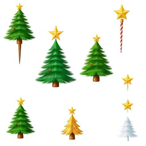 Christmas Tree Topper Vector Set White Background Isolated A High