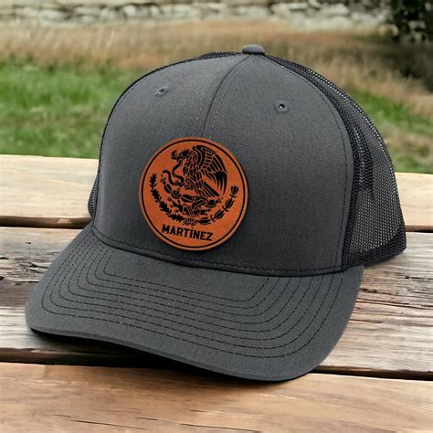 Custom Mexican Engraved Trucker Hat Leather Patch Personalized