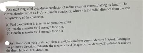 Solved A Straight Long Solid Cylindrical Conductor Of Radius A