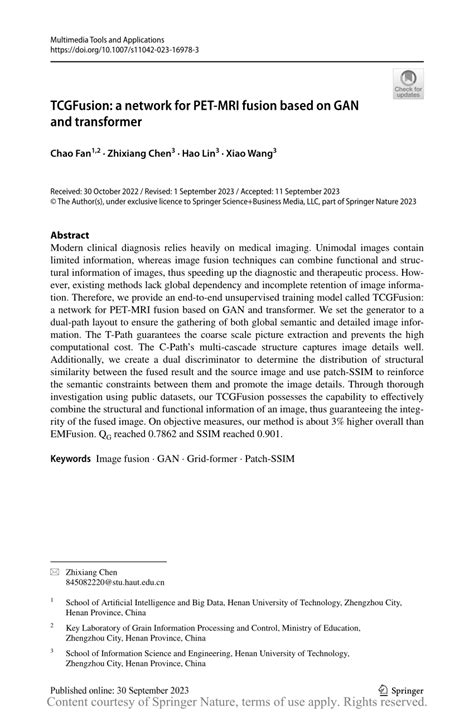 Tcgfusion A Network For Pet Mri Fusion Based On Gan And Transformer