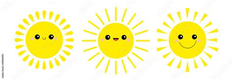 Sun Shining Icon Set Linecute Cartoon Funny Smiling Character Kawaii