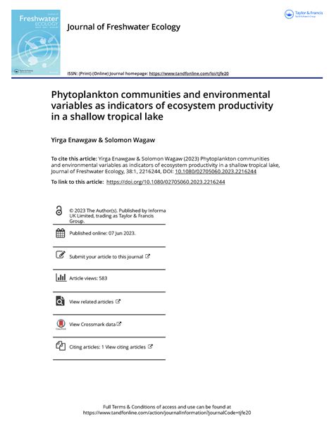 Phytoplankton Communities And Environmental Variables As Indicators Of