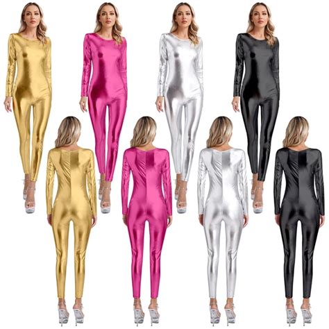 Womens Unitard Wet Look Leotard Time Traveler Cosplay Full Body