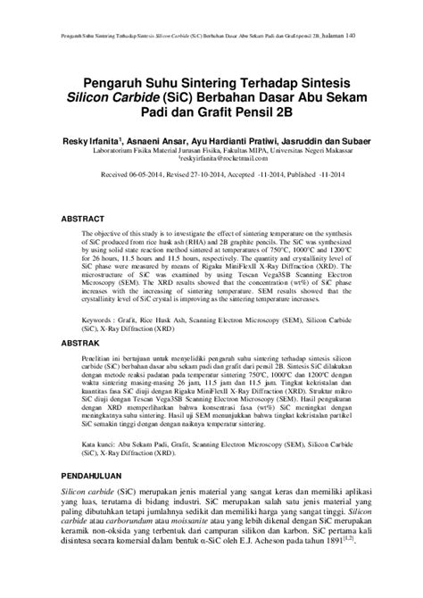 Pdf Pengaruh Suhu Sintering Terhadap Sintesis Silicon Carbide Sic