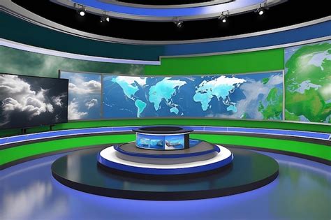 Premium Photo 3d News Set Where The Green Screen Transforms Into A Live Weather Map During